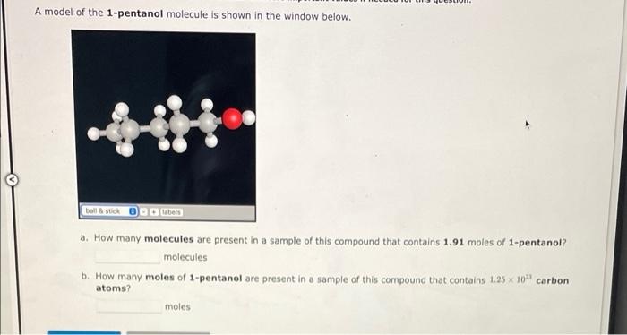 Solved A model of the 1-pentanol molecule is shown in the | Chegg.com