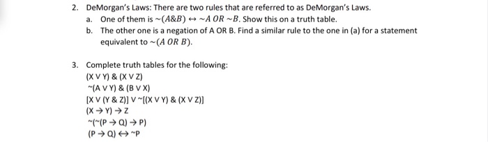 Solved 2. DeMorgan's Laws: There are two rules that are | Chegg.com