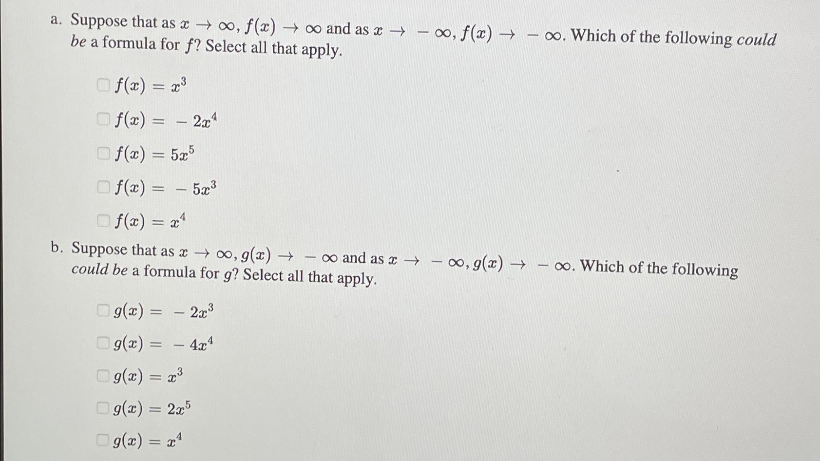 Solved a. ﻿Suppose that as x→∞,f(x)→∞ ﻿and as x→-∞,f(x)→-∞. | Chegg.com