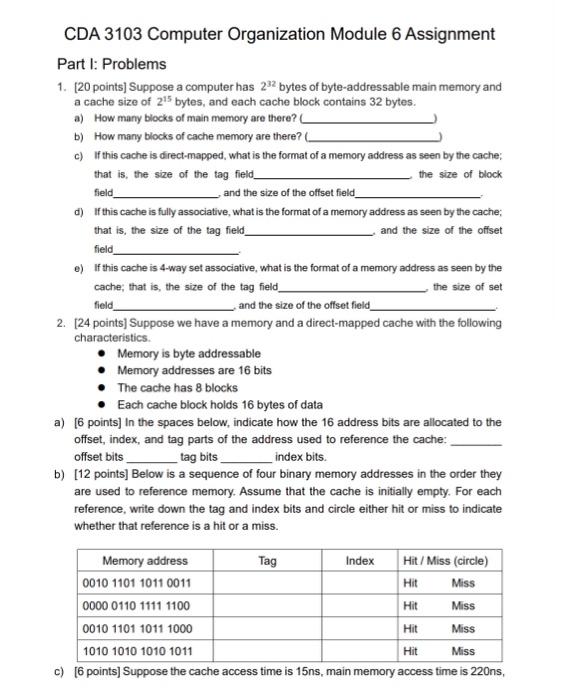 Solved CDA 3103 Computer Organization Module 6 Assignment | Chegg.com