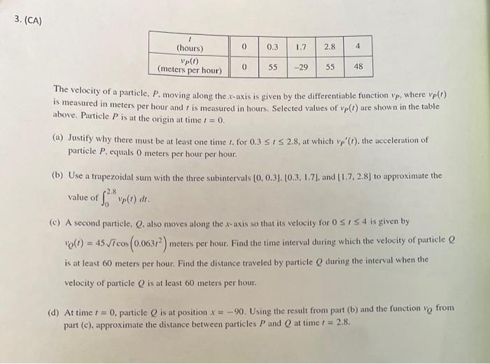 Solved The velocity of a particle. P. moving along the | Chegg.com