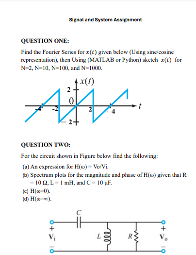 Solved QUESTION ONE:Find the Fourier Series for x(t) ﻿given | Chegg.com