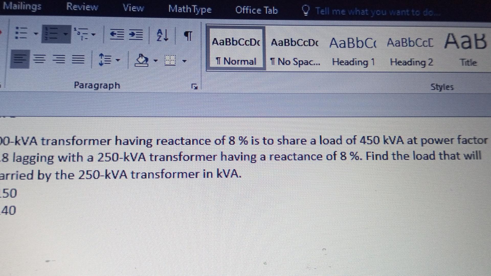 10-kVA transformer having reactance of 8% is to share | Chegg.com