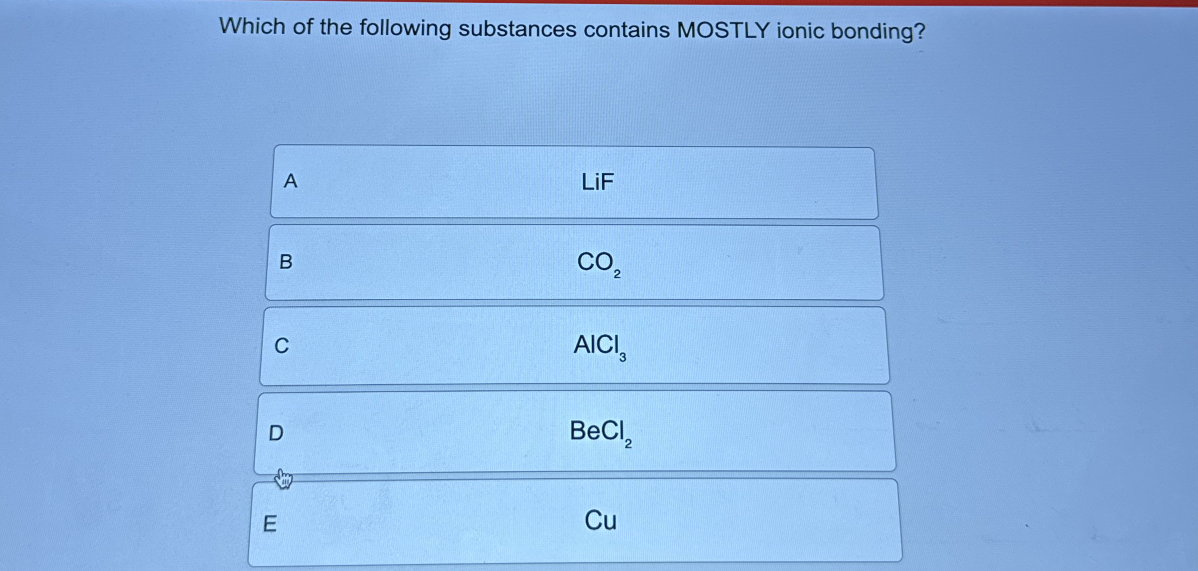 High Quality SOLUTION Which of the following substances contains MOSTLY | Chegg.com