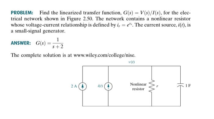 PROBLEM: Find the linearized transfer function, G(s) | Chegg.com