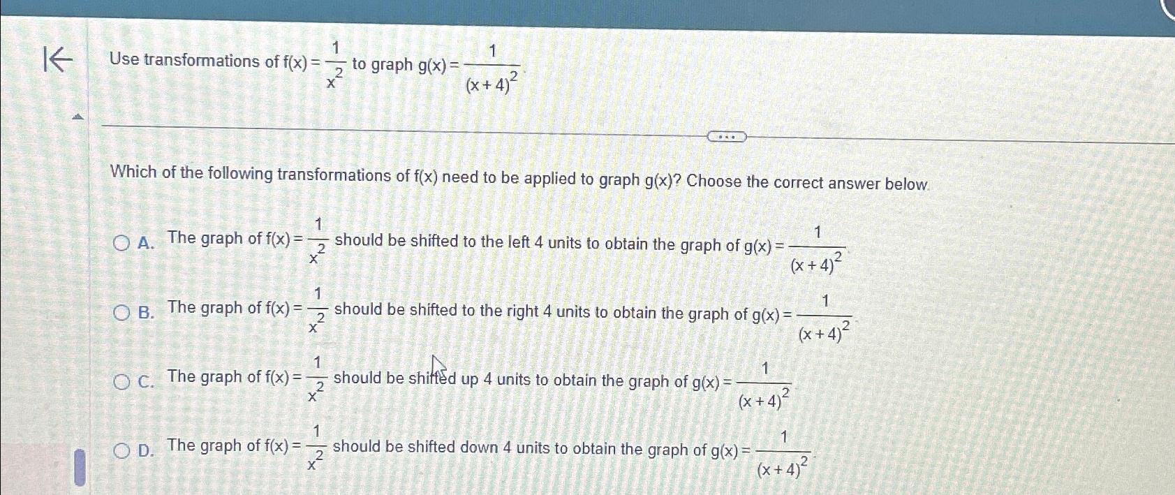 Solved K, Use transformations of f(x)=(1)/(x^(2)) to graph | Chegg.com