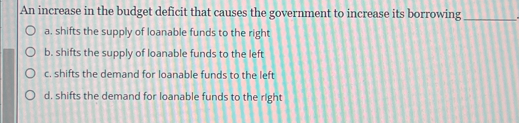 Solved An increase in the budget deficit that causes the | Chegg.com