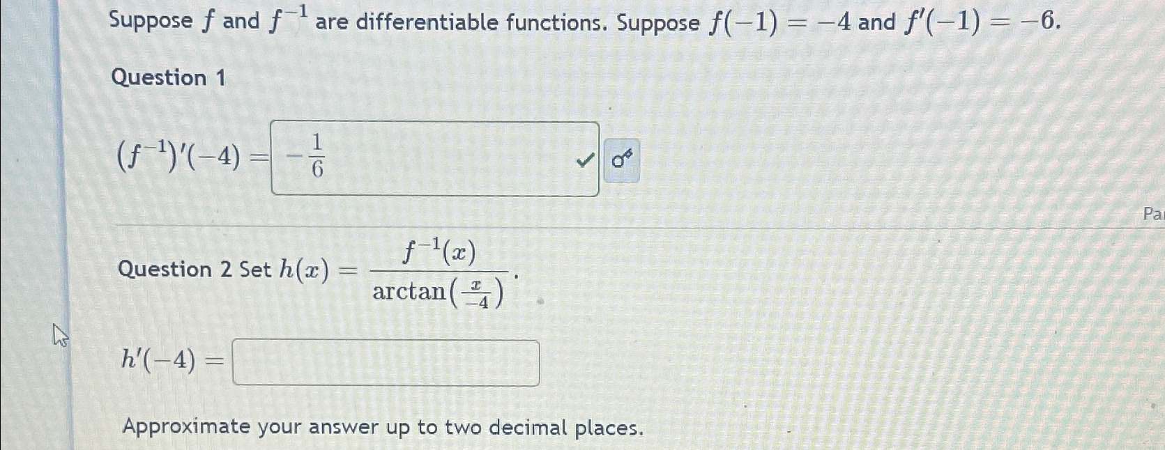 Suppose f and f-1 are differentiable functions. | Chegg.com Suppose f and f-1 are differentiable functions. | Chegg.com