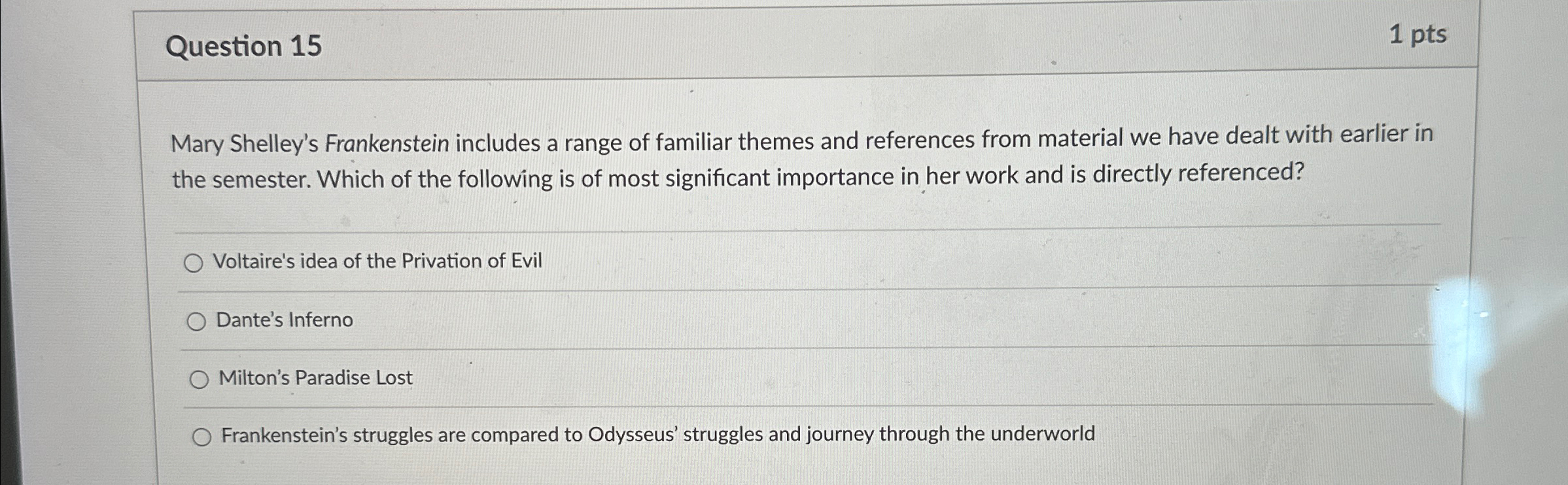 Solved Question 151 ﻿ptsMary Shelley's Frankenstein includes | Chegg.com