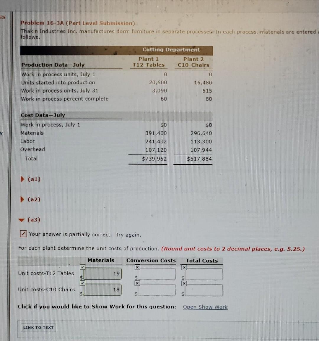 Solved Problem 16-3A (Part Level Submission) Thakin | Chegg.com