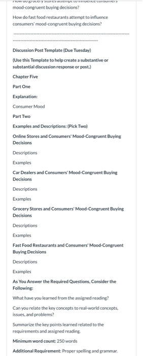 Part One: First, explain the concept of consumer mood | Chegg.com
