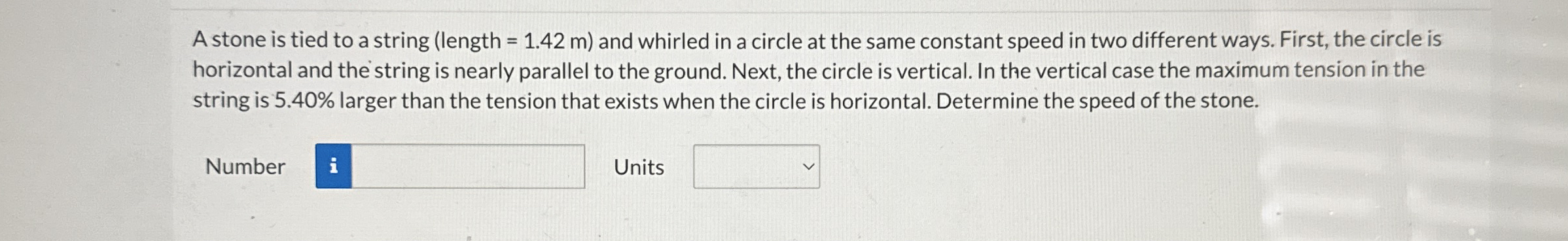 Solved A stone is tied to a string (length =1.42m ) ﻿and | Chegg.com