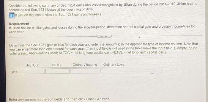 Solved Consider the following summary of Sec. 1231 gains and | Chegg.com