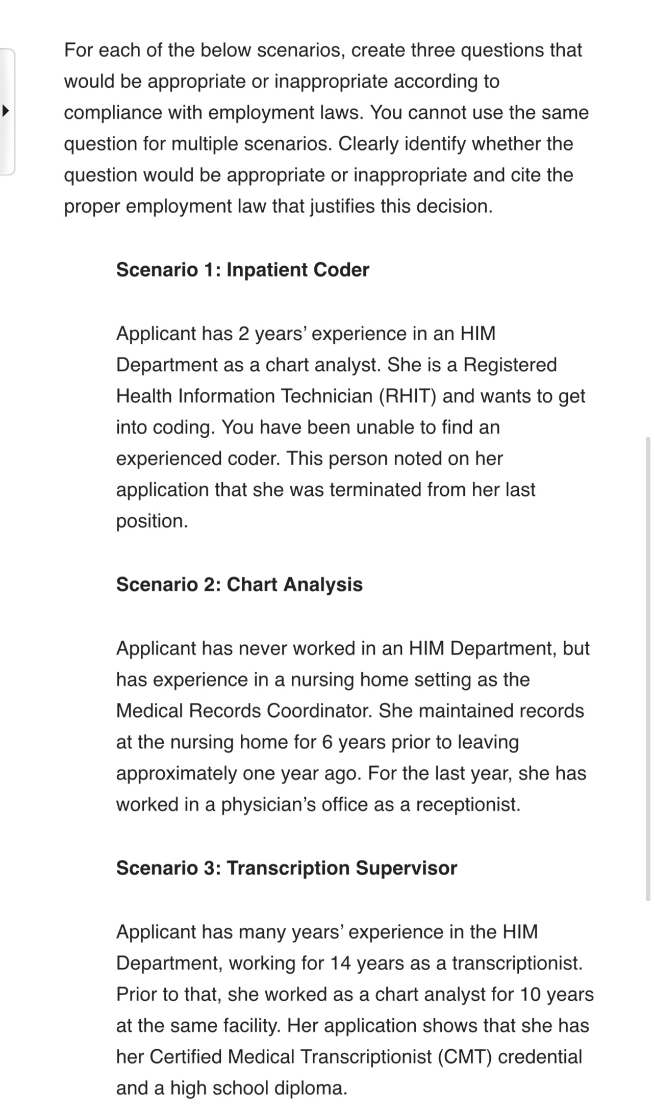 Solved For each of the below scenarios, create three | Chegg.com