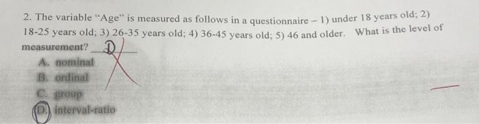 Solved 2. The variable "Age" is measured as follows in a | Chegg.com