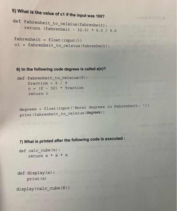 Solved 5) What is the value of c1 if the input was 100 ? def | Chegg.com