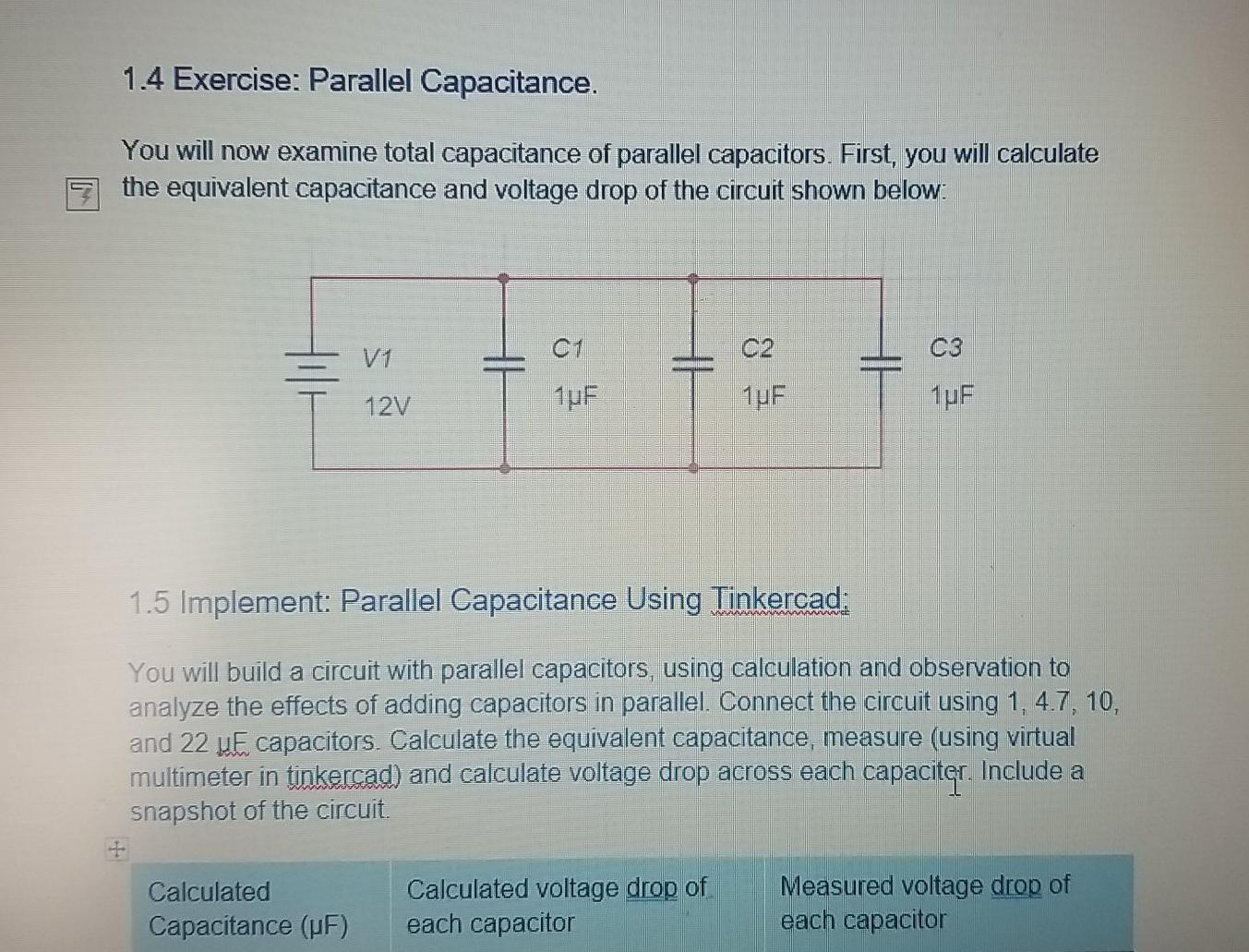 Solved 1.2 Exercise: Series Capacitance. In the first part | Chegg.com