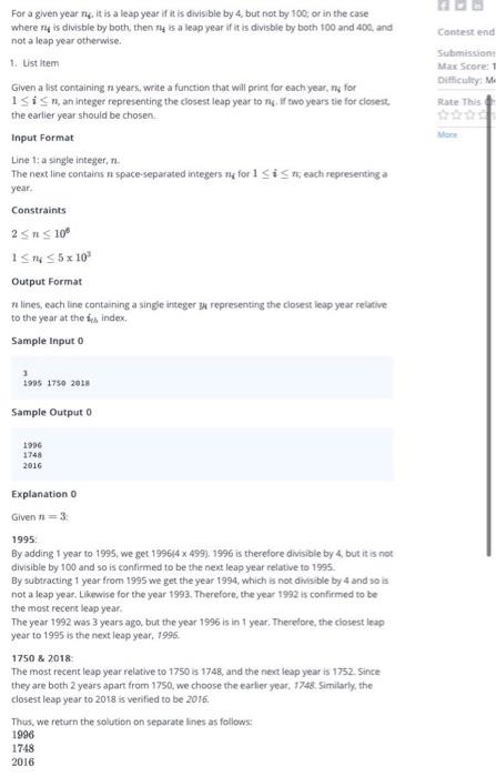 Solved For a given year n1, it is a leap year if it is | Chegg.com