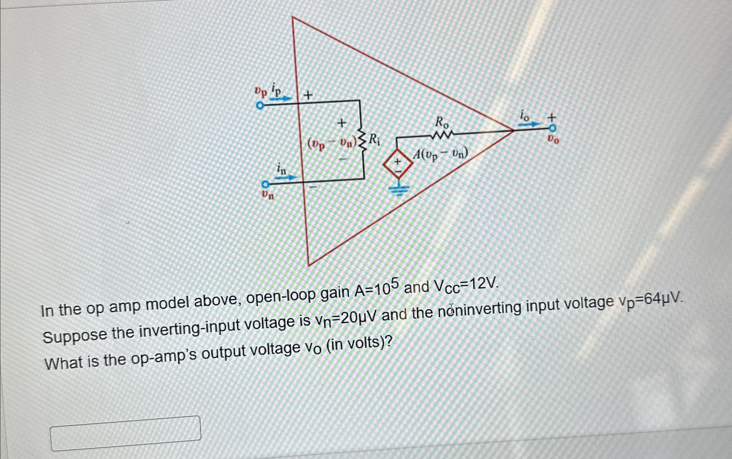 Solved In the op amp model above, open-loop gain A=105 ﻿and | Chegg.com