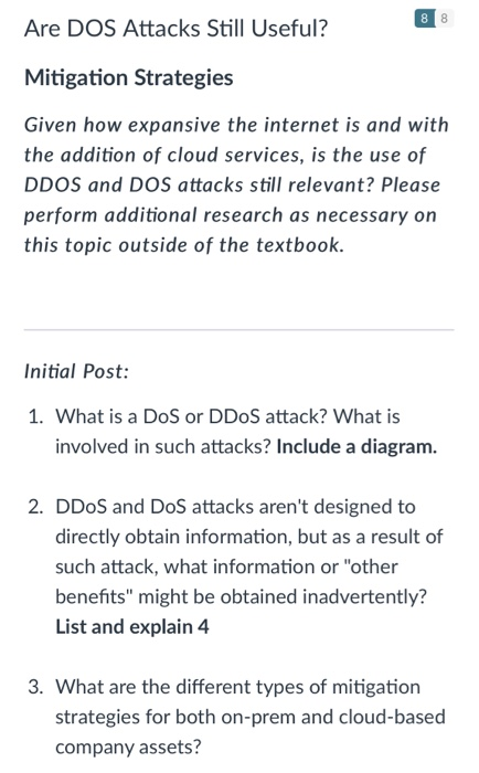 Solved 8 8 Are DOS Attacks Still Useful? Mitigation | Chegg.com