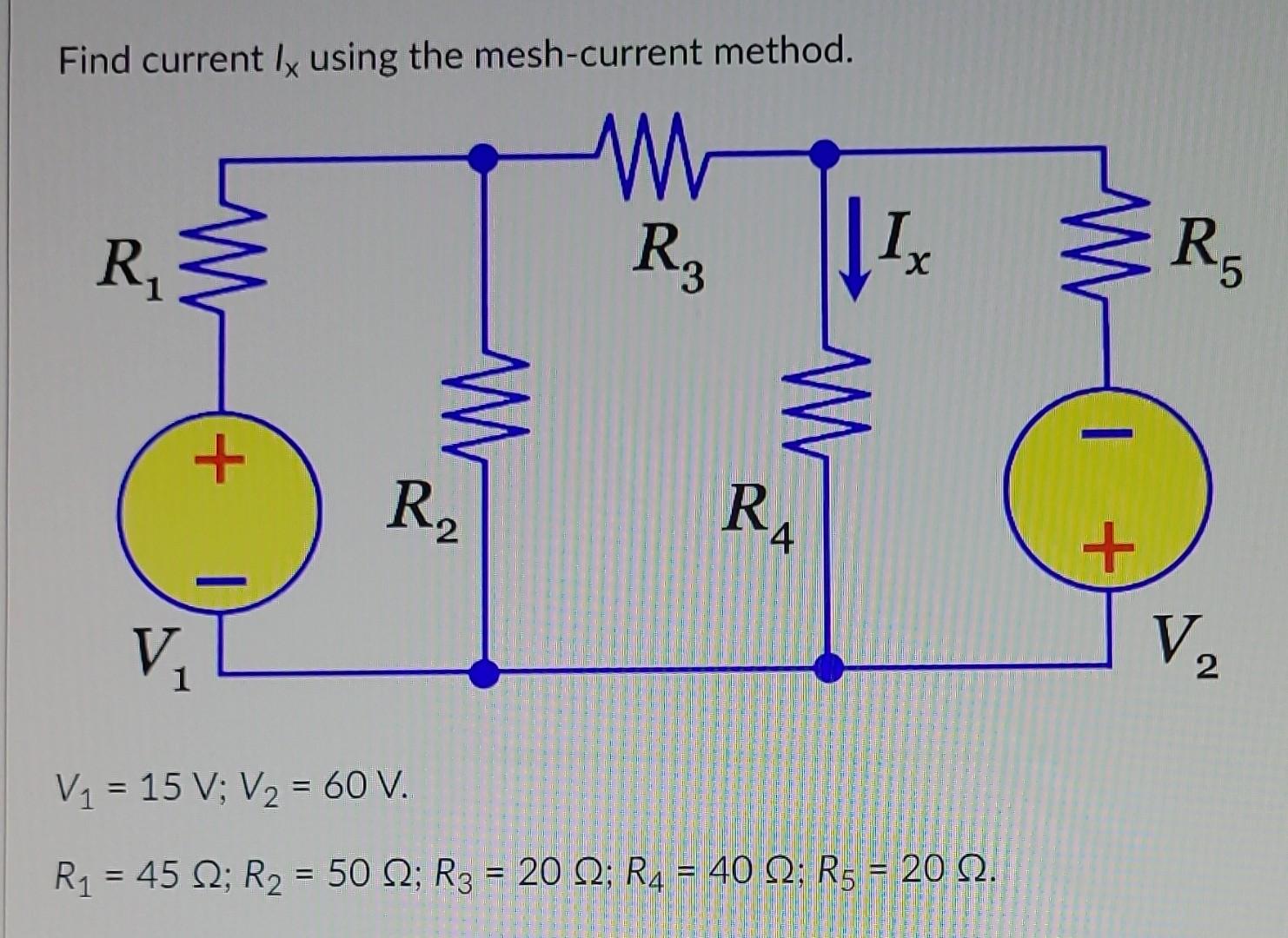 Solved Find current Ix using the mesh-current method. V1=15 | Chegg.com