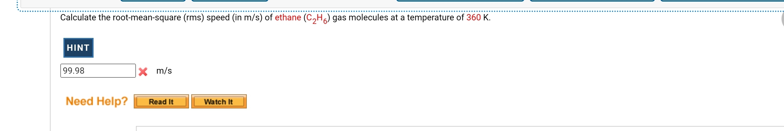 Solved Calculate the root-mean-square (rms) ﻿speed (in ms ) | Chegg.com
