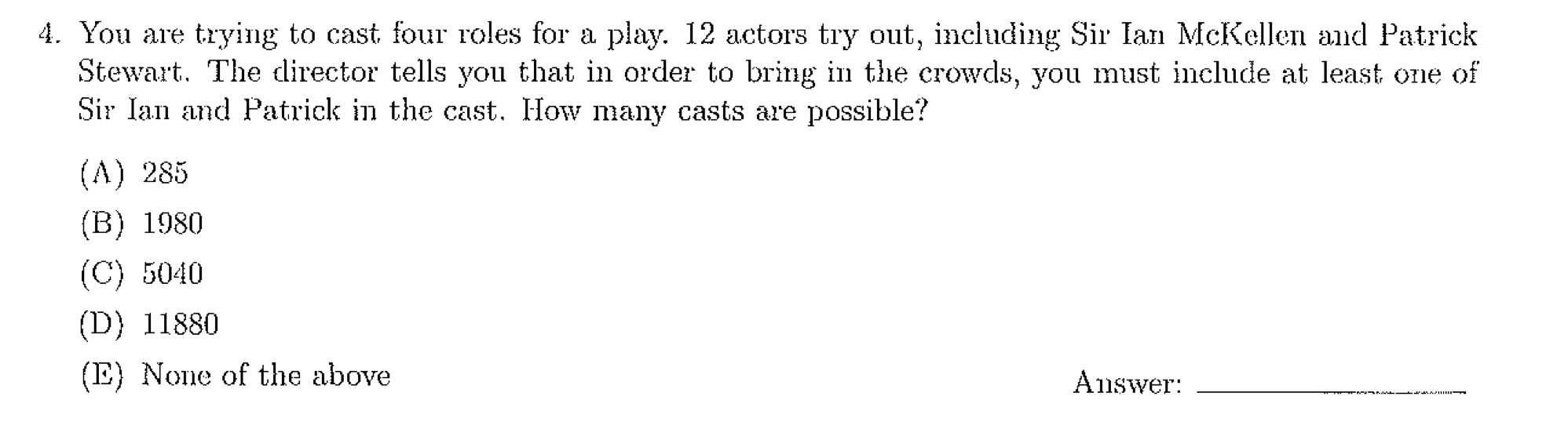 Solved You are trying to cast four roles for a play. 12 | Chegg.com