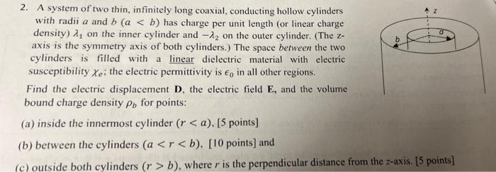 Solved AZ 2. A system of two thin, infinitely long coaxial, | Chegg.com
