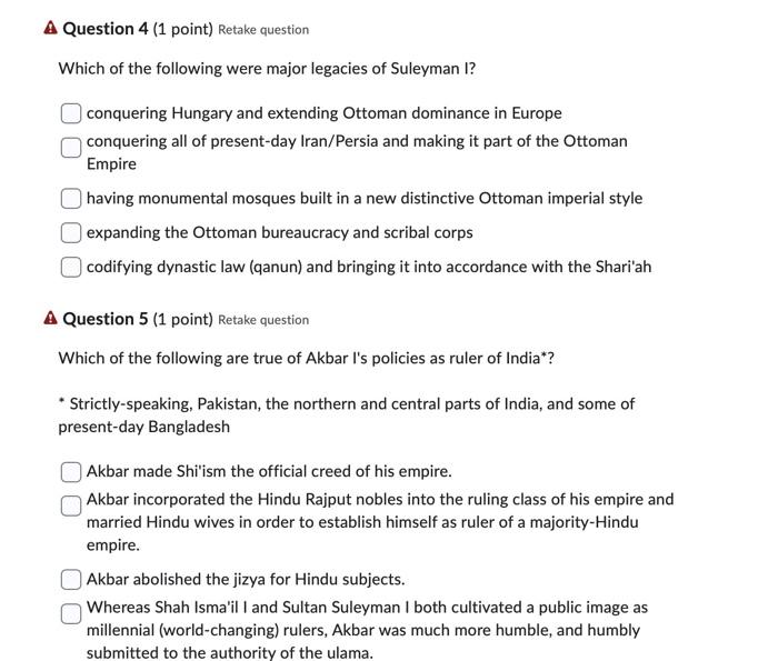 Solved A Question 2 (1 point) Retake question What were the | Chegg.com