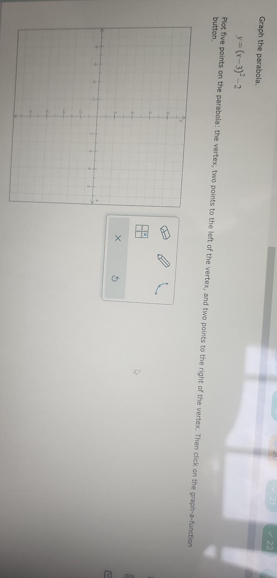 Solved Graph the parabola. y=(x−3)2−2 Plot five points on | Chegg.com