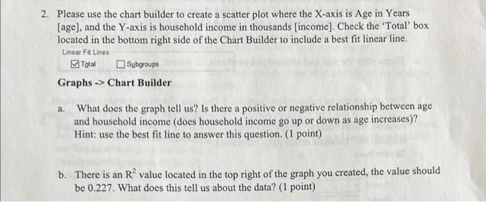 Solved Please use the chart builder to create a scatter plot | Chegg.com