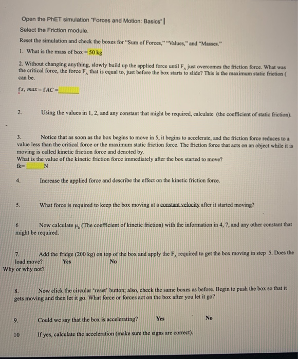 Solved Open the PhET simulation "Forces and Motion: Basics" | Chegg.com