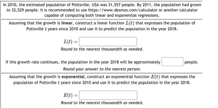 Solved In 2010 , the estimated population of Pottsville, USA | Chegg.com