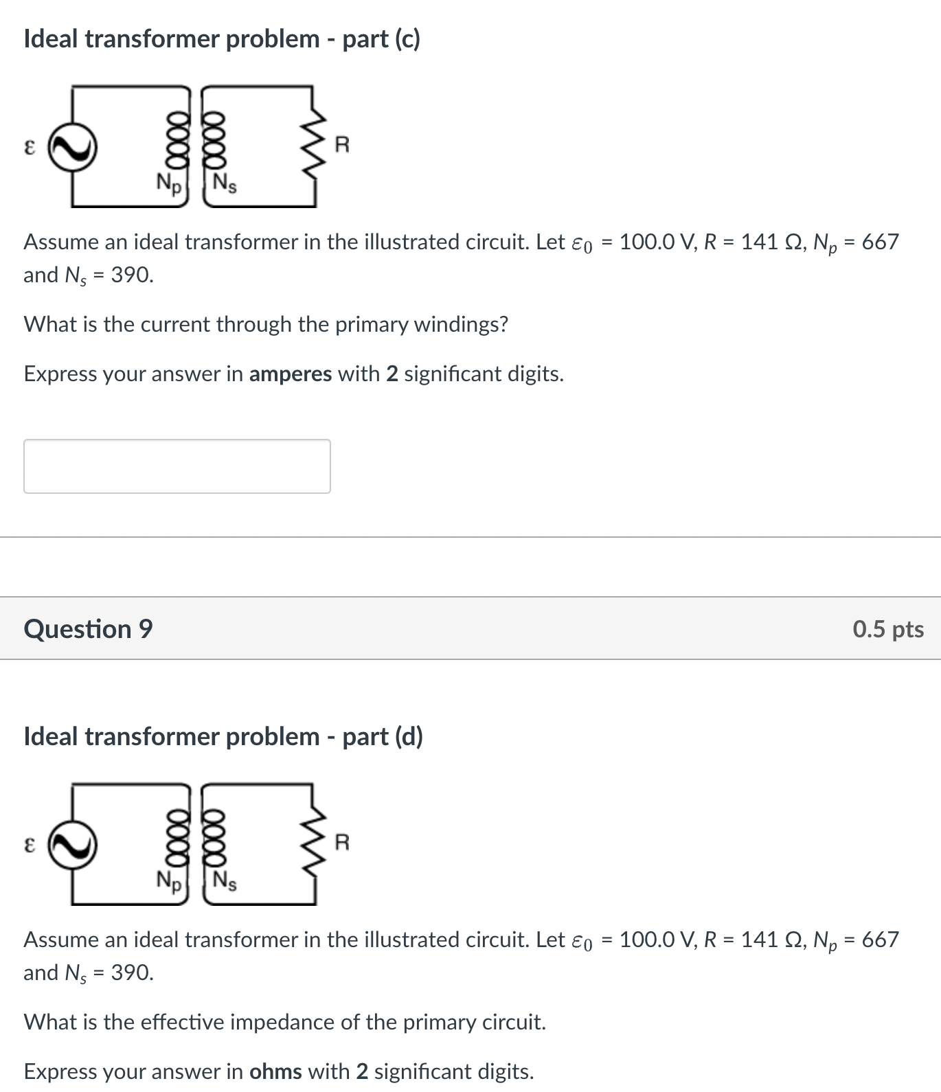 Solved Ideal transformer problem - ﻿part (c) ﻿Assume an | Chegg.com