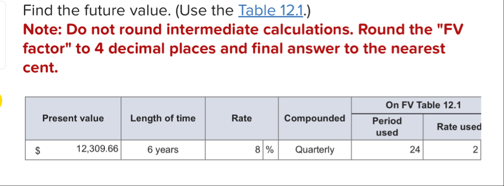 Find the future value. (Use the Table 12.1.)Note: Do | Chegg.com
