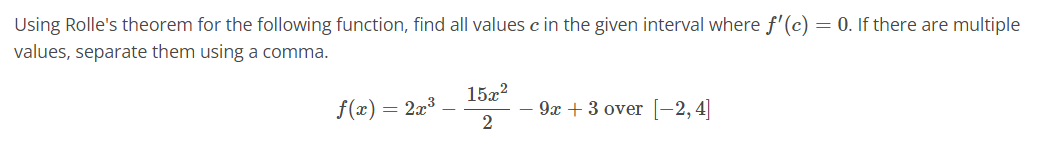 Solved Using Rolle's theorem for the following function, | Chegg.com