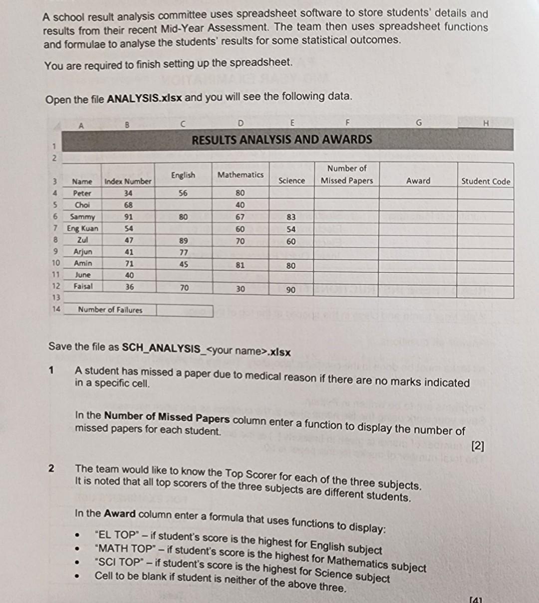 Solved Secondary school computing. using Excel need to | Chegg.com