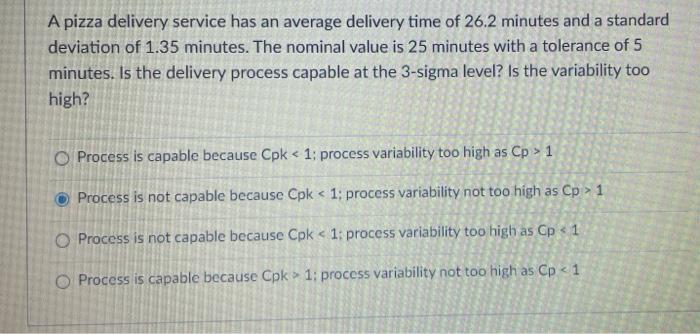 Solved A pizza delivery service has an average delivery time | Chegg.com