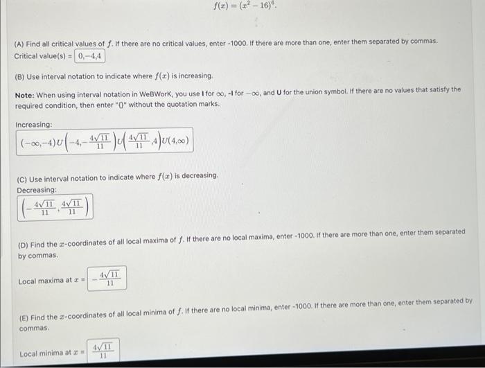 Solved (A) Find all critical values of f. If there are no | Chegg.com