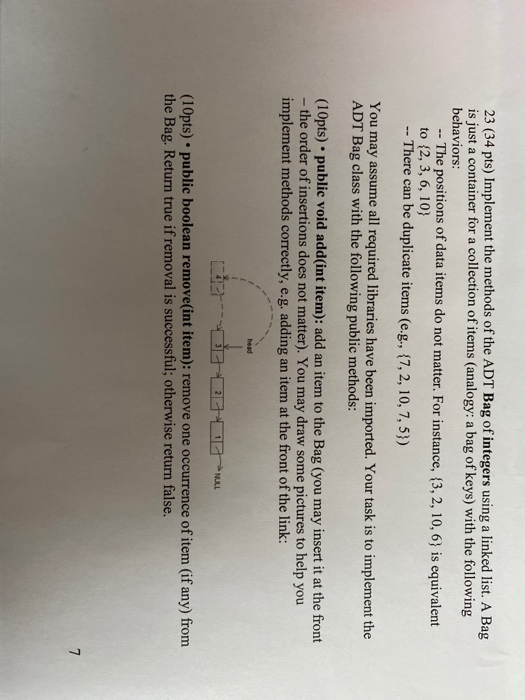 Solved 23 (34 pts) Implement the methods of the ADT Bag of | Chegg.com