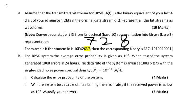 Solved 5) a. Assume that the transmitted bit stream for | Chegg.com
