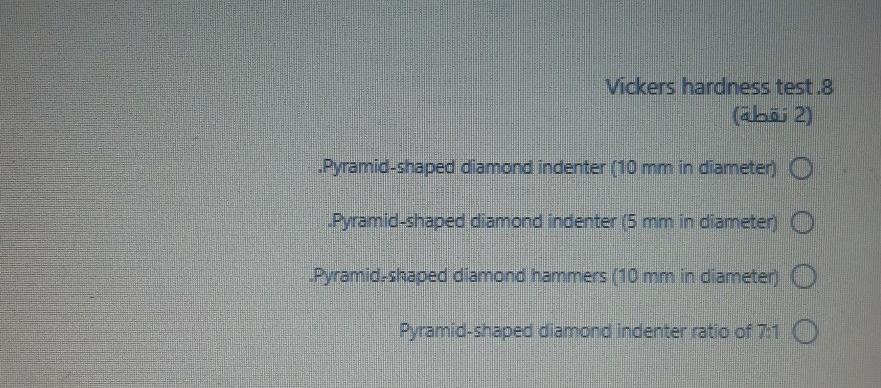 Solved Vickers hardness test.8 (abas 2) Pyramid-shaped | Chegg.com