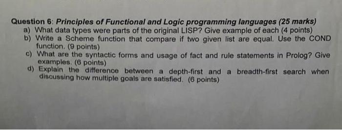 Solved Question 6: Principles of Functional and Logic | Chegg.com