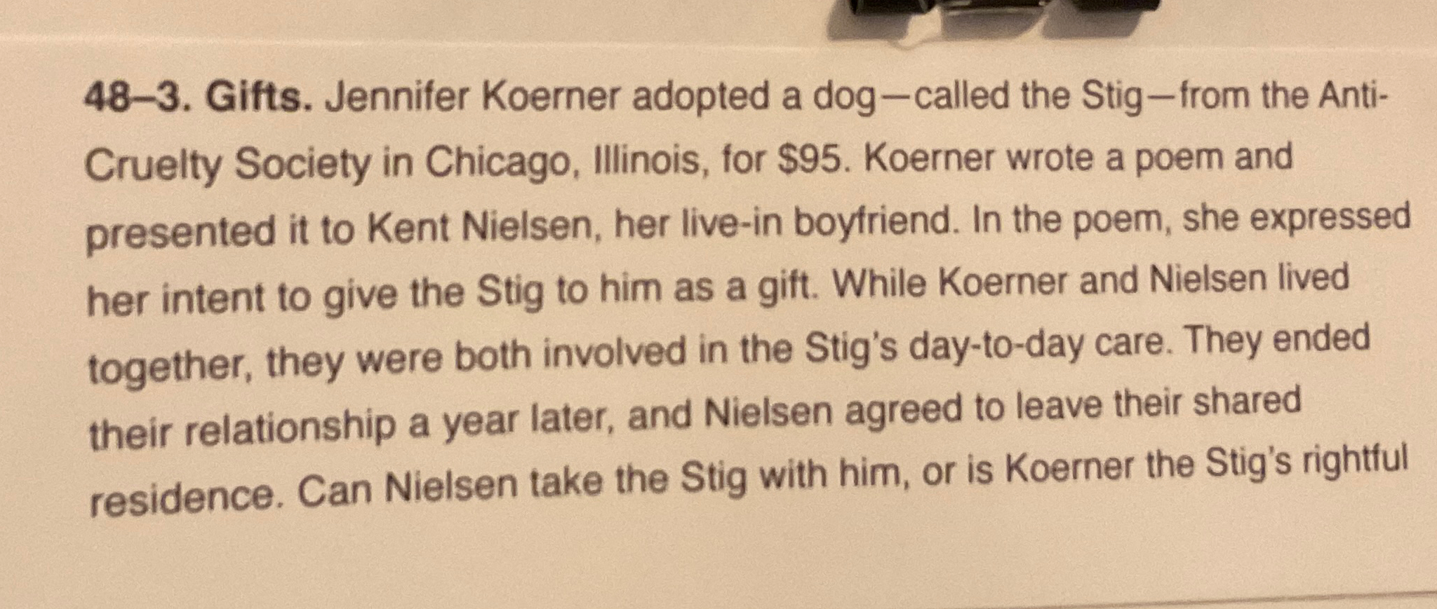Solved 48-3. ﻿Gifts. Jennifer Koerner adopted a dog-called | Chegg.com