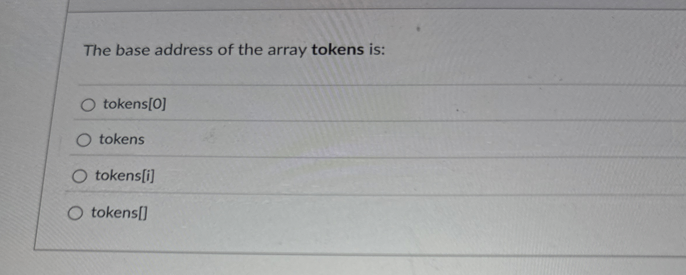 Solved The base address of the array tokens | Chegg.com