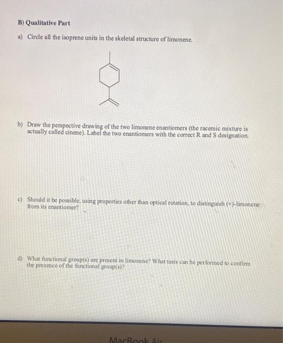 Solved B) Qualitative Part a) Circle all the isoprene units | Chegg.com