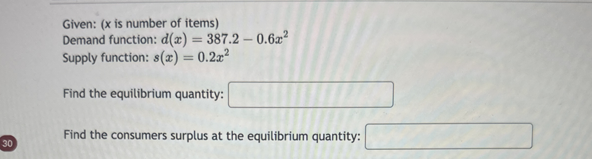 Solved Given: ( x ﻿is number of items)Demand function: | Chegg.com