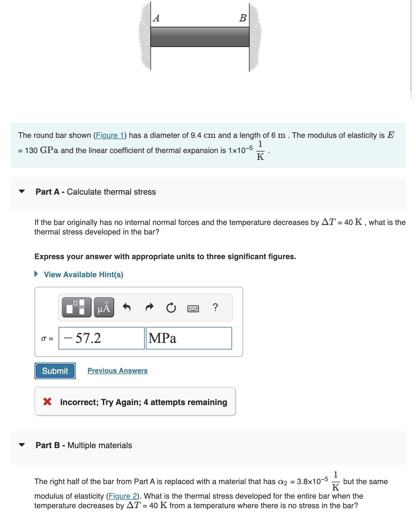 Solved The round bar shown (Figure 1) ﻿has a diameter of | Chegg.com