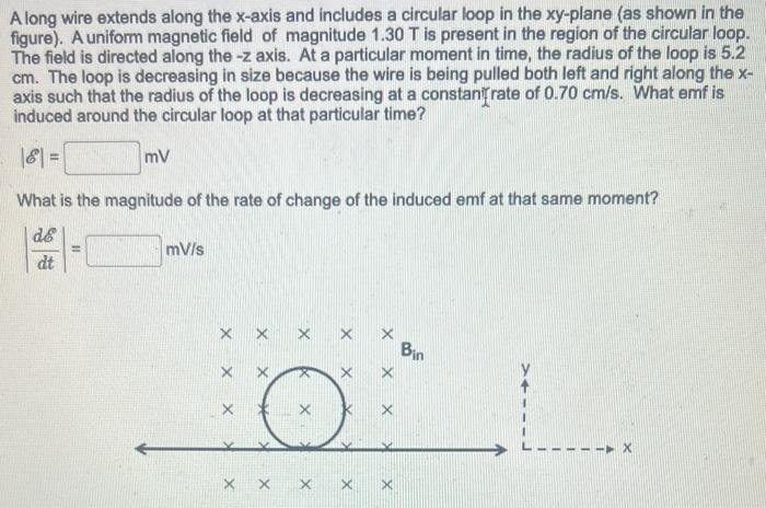 [Solved]: A long wire extends along the ( x )-axis and in