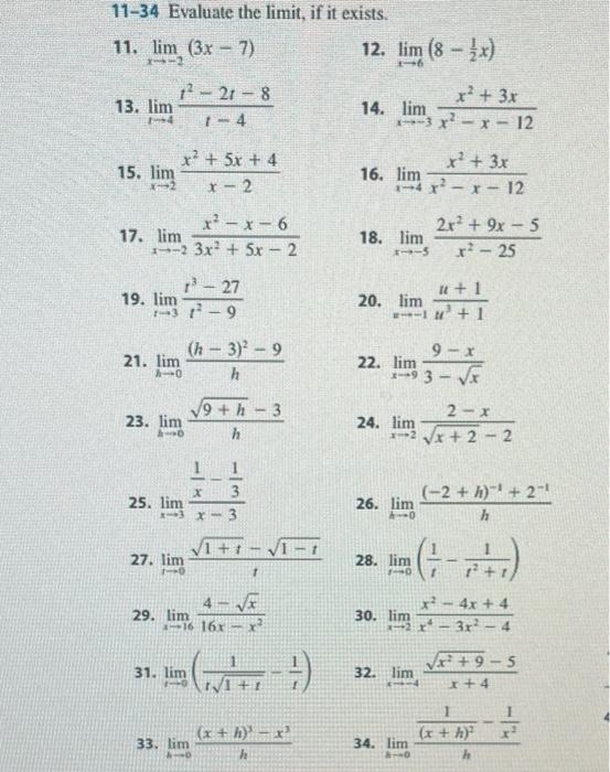 Solved 11-34 Evaluate the limit, if it exists. 11. | Chegg.com
